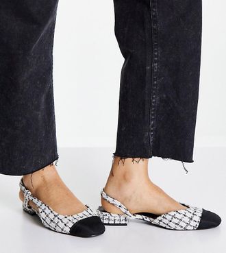 Asos Wide Fit - Lively - Ballerinas aus cremewei&szlig;em Tweed mit Fersenriemen, weite Passform