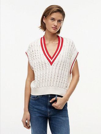 Tommy Hilfiger Gilet sans manches oversize torsad&eacute; col en V