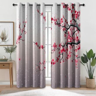 Generic Blickdicht Vorh&auml;nge Schlafzimmer - Romantik Kirschbl&uuml;ten Bl&uuml;tenbl&auml;tter Verdunkelungsvorhang mit &Ouml;sen, Rosa Wohnzimmer Kinderzimmer Fenstervorh&auml;nge H 1