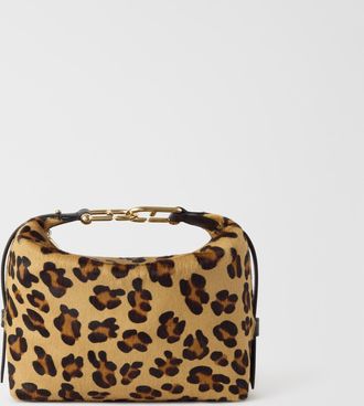 Furla Tonie Schultertasche M Toni Cioccolato Braun Kalbsleder In Ponyfell-optik Mit Leopardenprint Damen