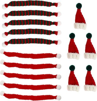 NUOBESTY Kleiner Weihnachtsm&uuml;tze und Gestrickter Schal aus Wollgarn 15 St&uuml;ck Weinflaschen Deko f&uuml;r Weihnachten Kreative Party Weihnachtsschmuck mit Festlicher 