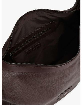 Tommy Hilfiger Weiche Umh&auml;ngetasche aus Leder in Dunkelbraun mit Logo-Aufn&auml;her
