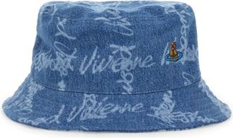 Vivienne Westwood Caps & Mützen - Logo-Embellished Cotton Bucket Hat - Gr. L - in Blau - für Damen