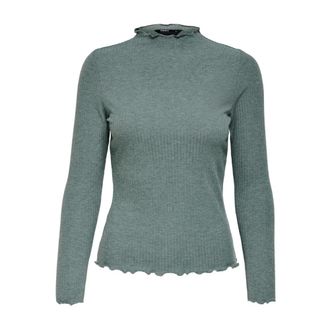 Only Only - Haut &agrave; col montant c&ocirc;tel&eacute; &agrave; manches longues - Femme - Pulls - Vert - Taille: 40 FR