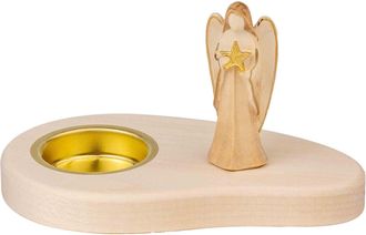 Seiffener Volkskunst | Teelichthalter | Tischdeko für Teelicht aus Naturholz 8x14x8 cm | Handgefertigte Erzgebirgische Holzkunst | Weihnachtsdeko mit Figuren | Engel mit S