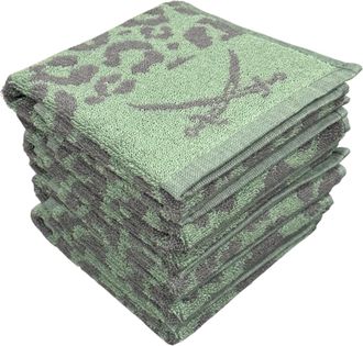 Sansibar G&auml;stetuch-Set Leo (6-teilig) - 100% Baumwolle, 550 g/m&sup2; Zwirnfrottier, edles Leo-Muster S&auml;beln, weich & saugstark - 30&times;50 cm (Gr&uuml;n/Anthrazit)