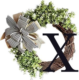 Generic Yanmis Haust&uuml;rkranz mit Schleife, Aufmerksames Einweihungsgeschenk, H&auml;ngende Willkommensgirlande f&uuml;r Wohnzimmerdekoration, Gr&uuml;nes Holz, 36 X 36 cm (23