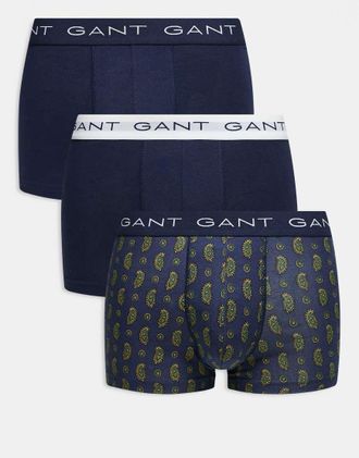 GANT 3er-Pack Unterhosen in Marineblau mit Paisleymuster und Logo-Bund