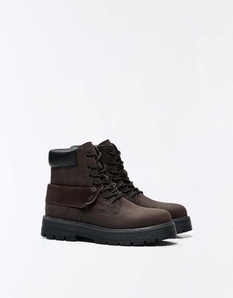 Bershka Bottines style workwear &agrave; lacets - Marron