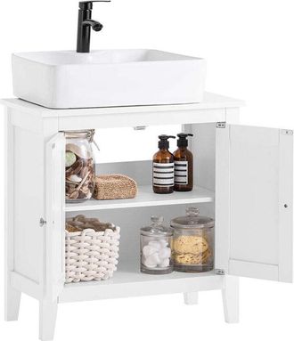SoBuy Sobuy - Meuble Sous-Lavabo Dessous de lavabo ou Evier Meuble de Salle de Bain Vasque &agrave; 2 &eacute;tages et 2 portes -Blanc FRG202-W