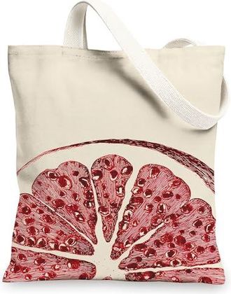 Generic Sac fourre-tout en toile motif grenade élégant, sac à provisions réutilisable, rétro, respectueux de lenvironnement, léger, lavable, Rouge, 13x15 Inch