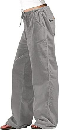 Generic Pantalon &agrave; jambe droite pour femme - Grande taille - Pantalon en coton &agrave; jambe large - Taille haute &eacute;lastique - Pantalon Palazzo - Coupe ample - Panta