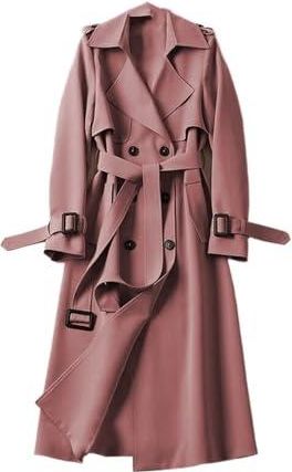 Generic Trench-Coat de printemps classique for femmes, manteau Long &agrave; Double boutonnage avec ceinture, v&ecirc;tements dext&eacute;rieur l&eacute;gers(Pink,XXL)