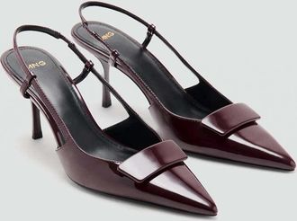 Mango Chaussures &agrave; talon en cuir vernis bordeaux - Femme - 35 - MANGO