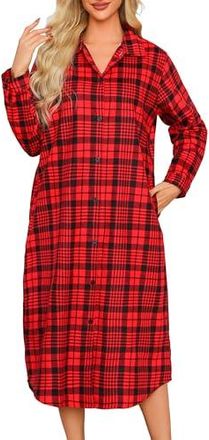 Mia Lucce Vêtements de nuit pour femmes, chemises de nuit et chemises de nuit en flanelle de coton pour femme, chemise de nuit à manches longues pour femme, che