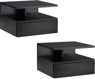 HOMCOM Lot de 2 tables de chevet murales - lot de 2 tables de nuit - tiroir coulissant, niche et plateau - panneau particules aspect ch&ecirc;ne clair