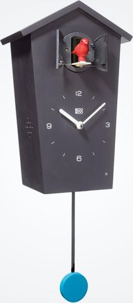 KooKoo Birdhouse schwarz, Moderne Design Kuckucksuhr, mit 12 Vogelstimmen oder Kuckuck