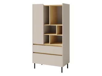 Mirjan24 Regal Lonitz LZ06, Standregal grifflos mit Schubladen, modernes B&uuml;cherregal auf schwarzen Metallf&uuml;&szlig;en, Highboard f&uuml;r Jugendzimmer (Sandbeige + Ge&ouml;lte 