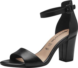 Tamaris Damen Sandalen mit Absatz Leder Blockabsatz Sommer; BLACK/schwarz; 38 EU