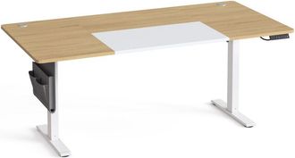 Songmics Bureau R&eacute;glable en Hauteur, 180 x 80 cm, Fonction M&eacute;moire, Port USB-C, Couleur Ch&ecirc;ne et Blanc