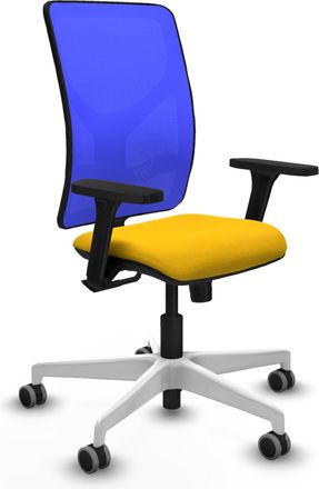 Piqueras y Crespo Ergonomischer Stuhl mit 3D-Armen, h&ouml;henverstellbare Lendenwirbelst&uuml;tze, ausgestattet mit 3 Positionen und Schneideschaum, Blau/Gelb