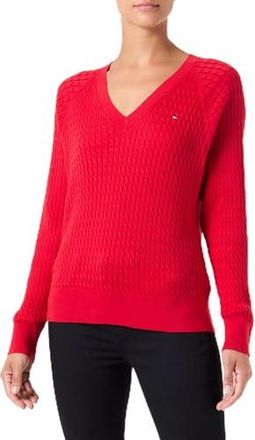 Tommy Hilfiger Pull Femme Cable Sweater avec Col en V, Rouge (Primary Red), XS