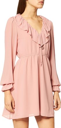NA-KD Damen Frill V-Neck Mini Dress L&auml;ssiges Kleid, Dusty Pink, 40 EU