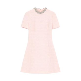 Valentino Besticktes kurzes Kleid aus knittrigem Baumwolltweed - - Dresses - Damen - Rosa - XS