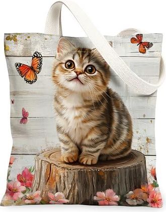 Generic Sac fourre-tout en toile de chat persan &agrave; poils courts pour le shopping, 33 x 38 cm, sac d&eacute;picerie r&eacute;utilisable pour femme, motif animal de compagnie,