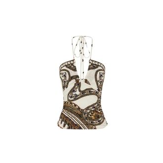 Camilla Luxuri&ouml;ses Halfterneck Top mit Kristallverzierungen - - Tops - Damen - Mehrfarbig - XS