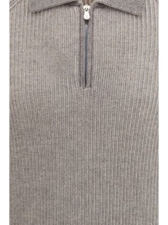Brunello Cucinelli Milano Stitch Cashmere Polo Sweater - Gray