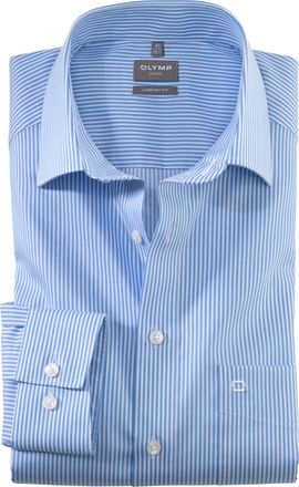 Olymp Herrem Oberhemd Langarm Level Five - Jersey Hemd, Atmungsaktives Gewebe, NY Kent Kragen - Hemden Herren Modern Fit - Bleu 11-41