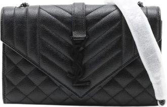 Saint Laurent Sac bandouli&egrave;re en cuir matelass&eacute; chevron petit format enveloppe Pre-owned - Femme - Pre-owned - Noir - Taille: ONE Size