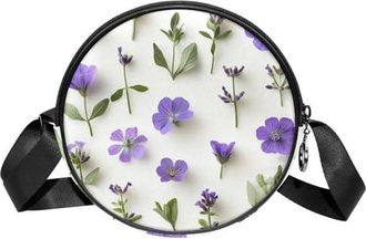 Generic Sac &agrave; bandouli&egrave;re Circle pour femme, petit sac &agrave; bandouli&egrave;re violet floral avec fermeture &eacute;clair, bretelles r&eacute;glables, sac &agrave; main rond d&eacute;contract&eacute; pou