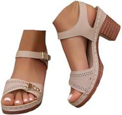 Generic Sandales &agrave; talons bas larges, chaussures d&eacute;t&eacute; pour femme, sandales orthop&eacute;diques &agrave; talon bas pour femme, sandales orthop&eacute;diques pour femme, sandales &agrave;