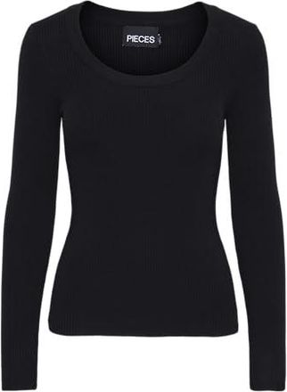Pieces Pcmira Ls U-Neck Knit Noos BC Pull en Tricot, Noir, S Femme