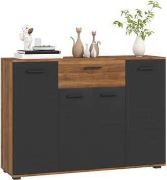 HOMCOM Buffet Salon Meuble de Rangement avec 4 placards, tiroirs et étagères réglables, dim. 120 x 35 x 85 cm, Marron et Noir
