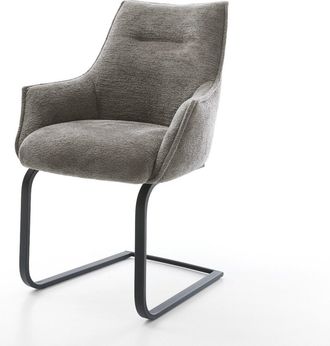 DELIFE Freischwinger Alja-Flex mit Armlehnen Boucl&eacute; Soft Schlamm Freischwinger flach Schwarz Taschenfederkern, Esszimmerst&uuml;hle
