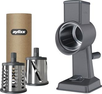 Zyliss R&acirc;pe &agrave; fromage rotative en aluminium, 3 lames en acier, fromage, l&eacute;gumes, chocolat, noix, fruits avec poign&eacute;e, pied ventouse antid&eacute;rapant et pince de 