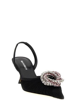 Mach & Mach Womens Jeweled Tulle Slingback Pump Black Polyamide
