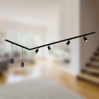 Briloner Système de rail Rail, set complet, 4x GU10 spots orientables, 2x GU10 suspensions, forme L, système de rail déclairage pour plafond, rail de spots, pl