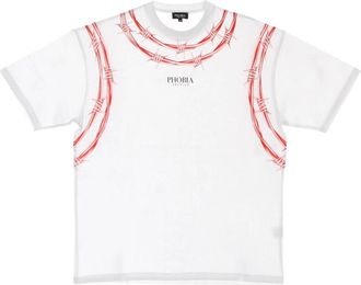 Phobia Archive Homme, Tops, Blanc, Taille: XL Barbed Wire Print Tee