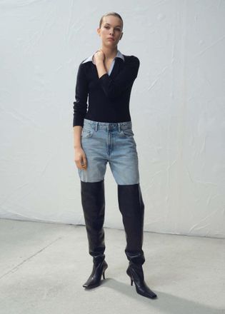 Mango Kombinierter Pullover mit Hemdkragen marineblau - Damen - L - MANGO