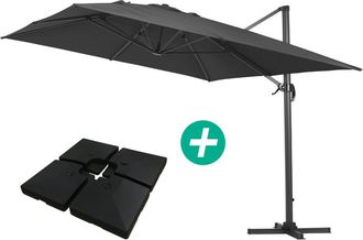 Habitat et Jardin Parasol jardin d&eacute;port&eacute; Alu Sun 4 - Rectangle - 3 x 4 m - Noir - Dalles &agrave; lester incluses