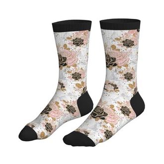 Generic Roses Noir Or Roses 9 Chaussette Homme &Eacute;vacuant LHumidit&eacute; Chaussettes Drole Unisex Chaussettes Mi-Mollet Pour Affaires Homme Trekking 40Cm