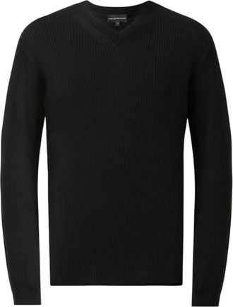 Emporio Armani Homme, Pulls, Noir, Taille: L Maglione a coste Scollo a V In lana