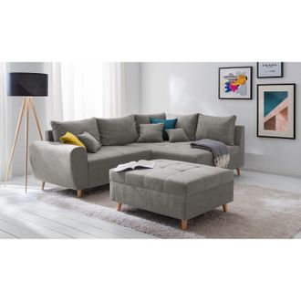 Mørteens home24 Ecksofa Capstone Grau Microfaser Sole 249 x 94 x 175cm Ottomane davorstehend rechts ohne Hocker Skandi