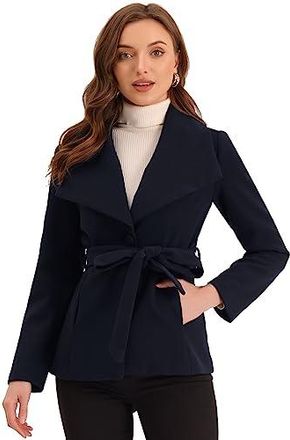 Allegra K Caban à col châle pour femme Manteau dhiver boutonné à poches obliques avec ceinture Bleu foncé L
