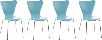 Clp 4X Konferenzstuhl Calisto Mit Holzsitz Und Stabilem Metallgestell I 4X Platzsparender Stapelstuhl, Farbe:hellblau