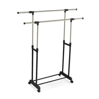 Relaxdays Kleiderständer, rollbar, verstellbare Doppelkleiderstange, 85-148 cm Höhe, 85-141cm Breite, Silber/schwarz